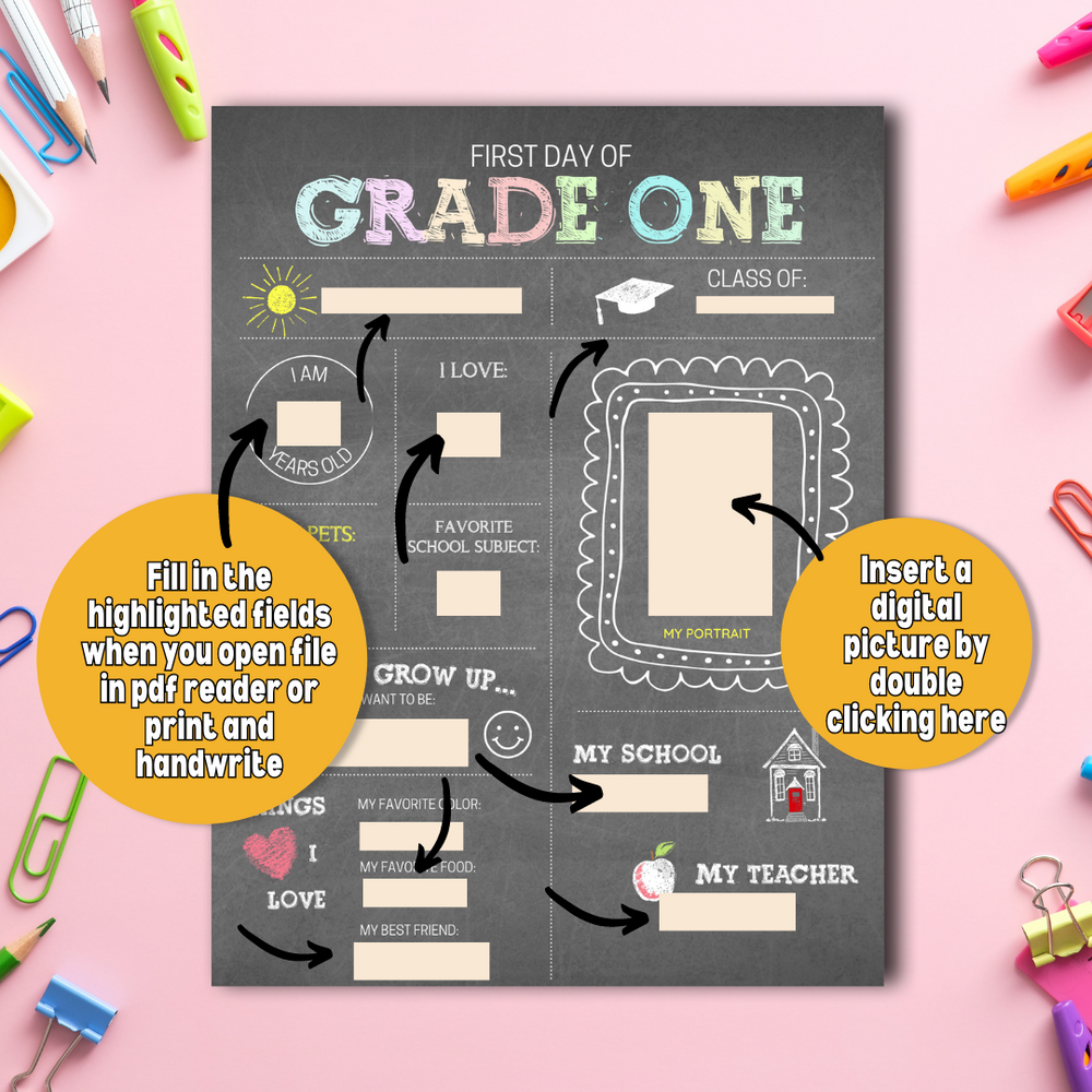 First Day of School Sign (Chalkboard) - Kindergarten to Grade Six