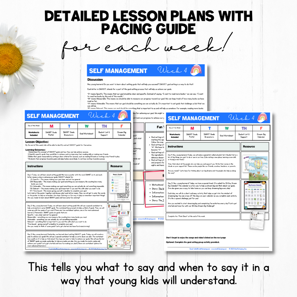 Self-Management Social-Emotional Learning Unit (ages 3 - 8)