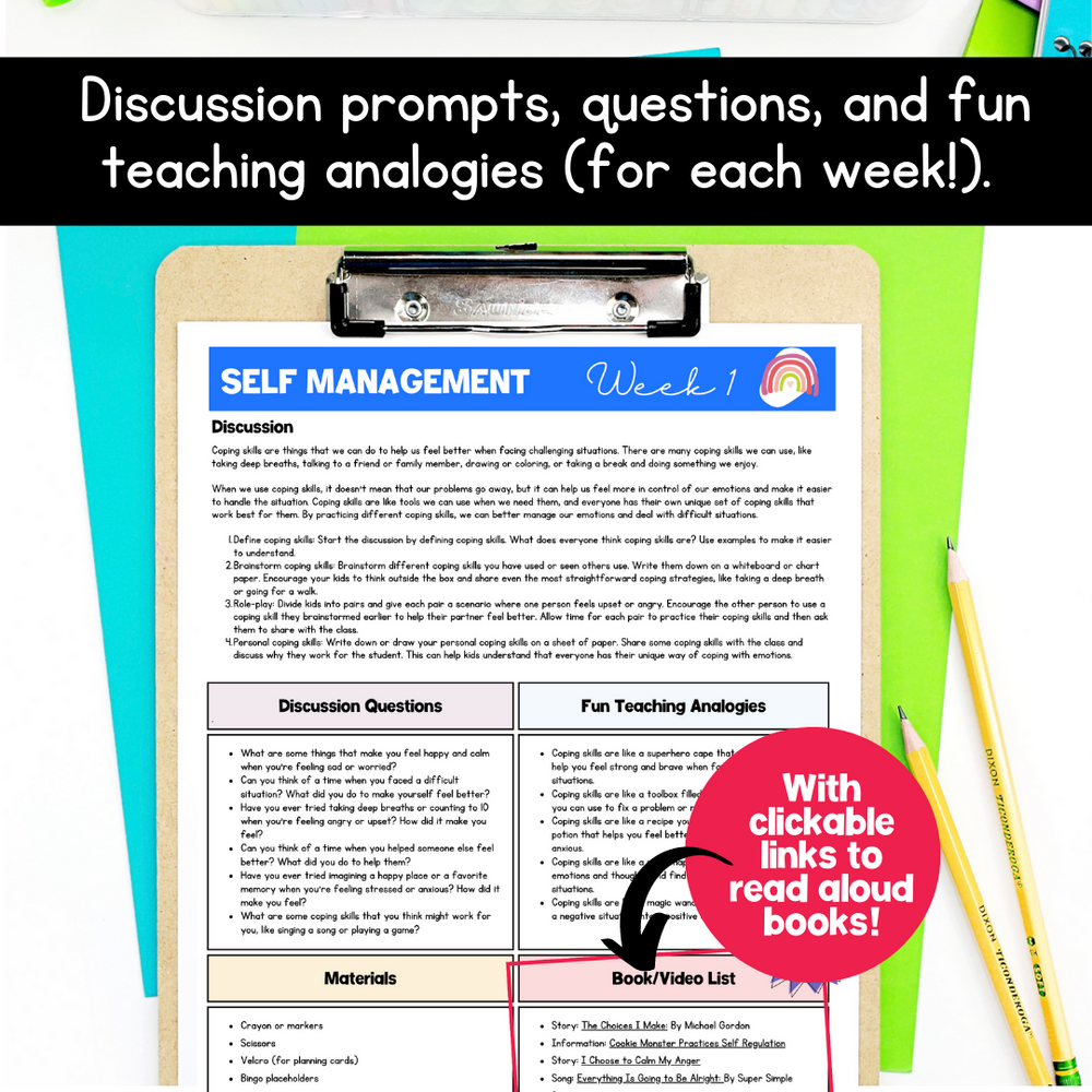 Self-Management Social-Emotional Learning Unit (ages 3 - 8)