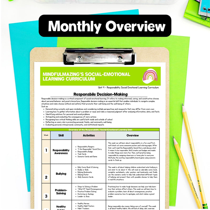 Responsibility Social-Emotional Learning Unit (ages 3 - 8)